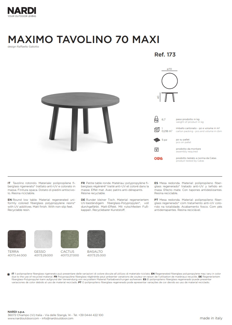 Nardi Maximo Tavolino 70 Rotondo Maxi Gesso – L'Arcolaio